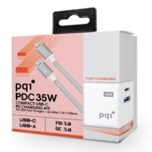 PQI 35W GaN 快速充電器+USB-C to C編織線組合包-白